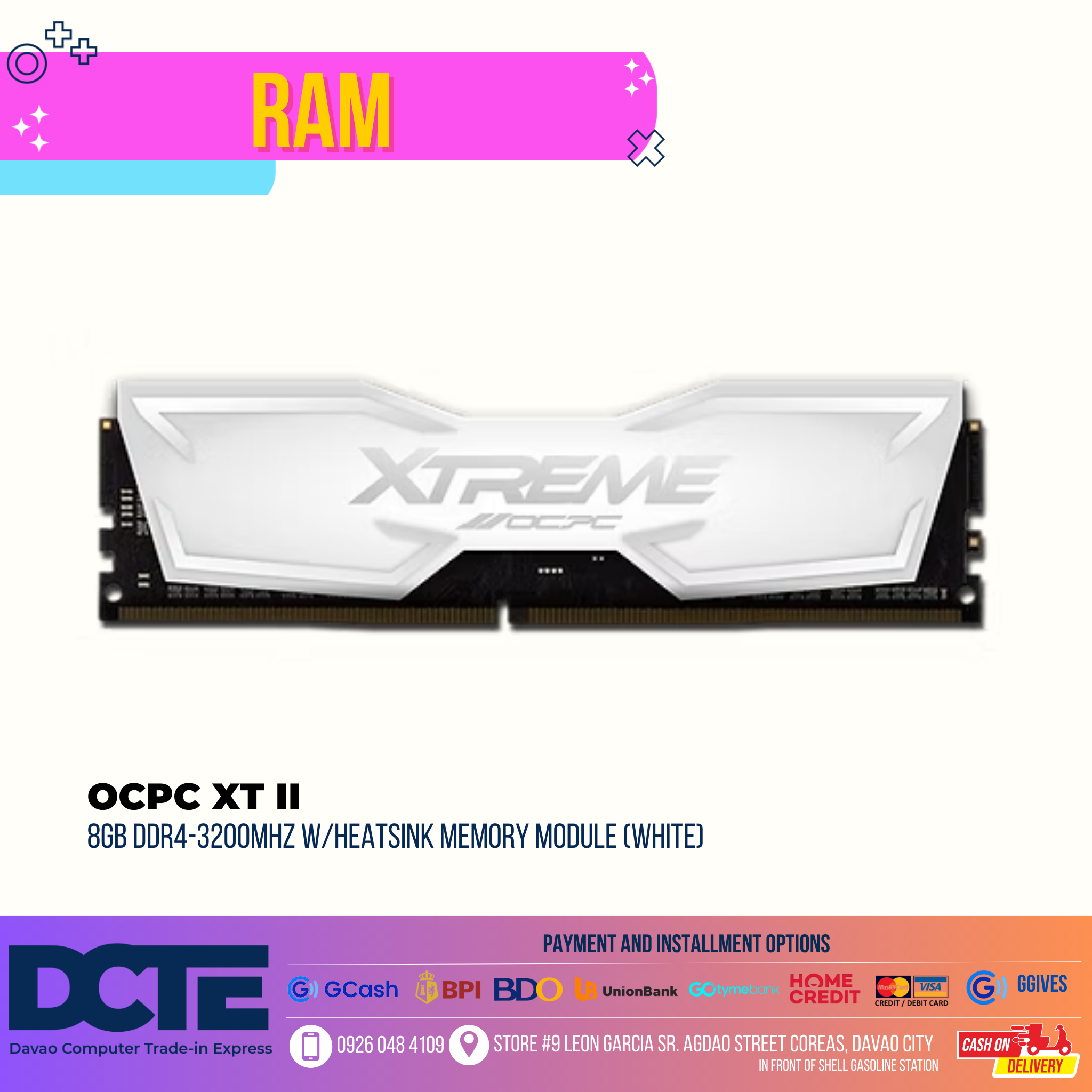 OCPC XT II 8GB DDR4-3200MHZ W/HEATSINK MEMORY MODULE (WHITE) - DCTE | Trade to Upgrade