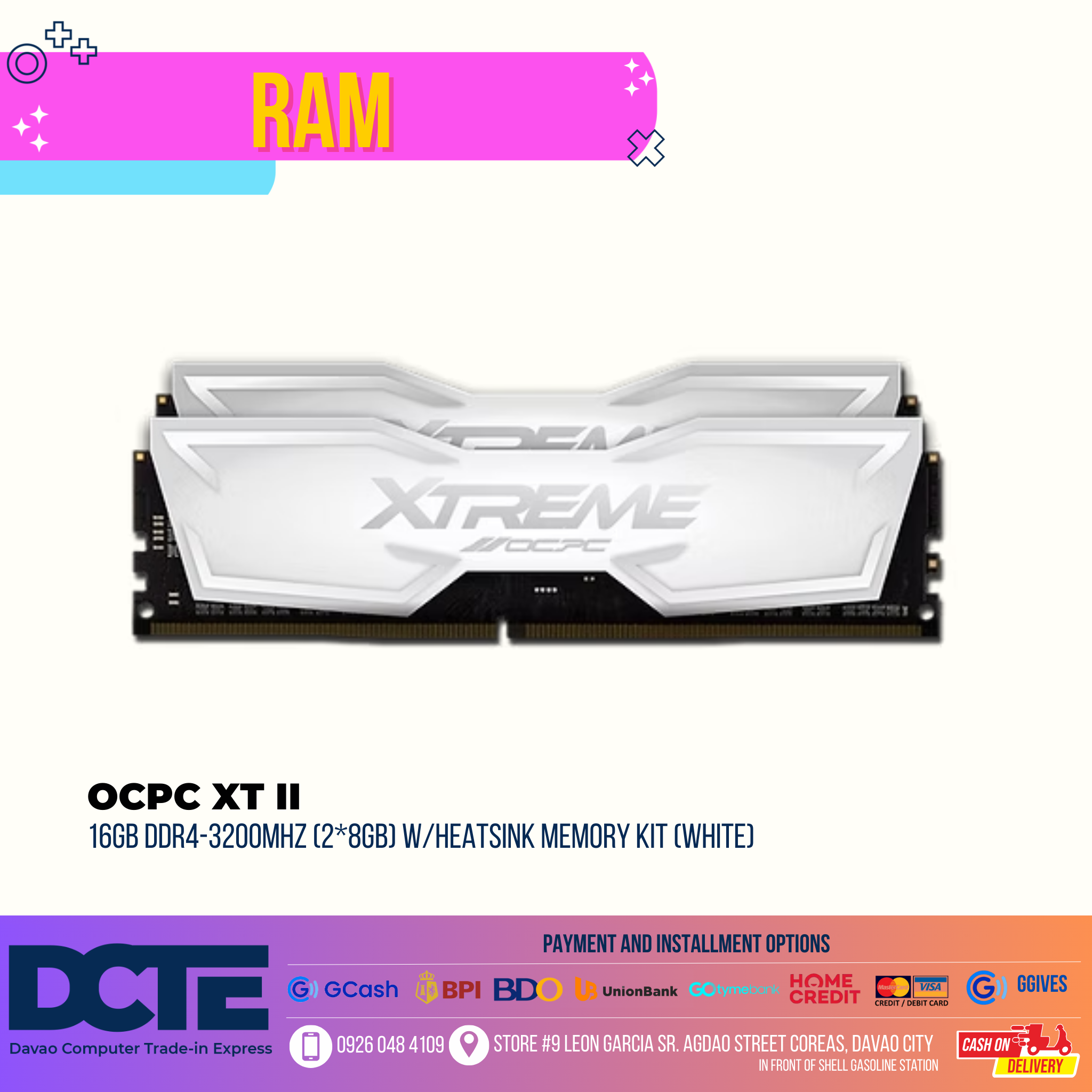 OCPC XT II 16GB DDR4-3200MHZ (2*8GB) W/HEATSINK MEMORY KIT (WHITE) - DCTE | Trade to Upgrade