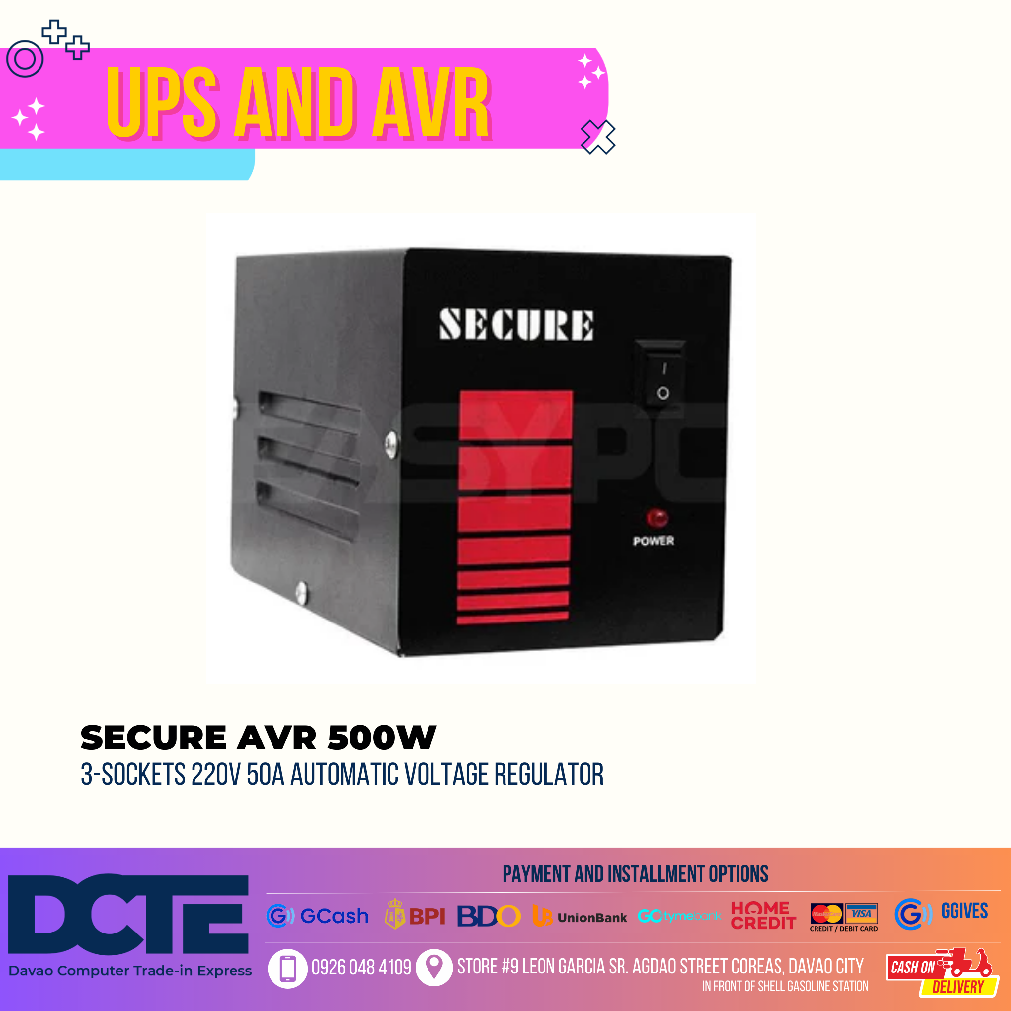 SECURE AVR 500W 3-SOCKETS 220V 50A AUTOMATIC VOLTAGE REGULATOR - DCTE ...